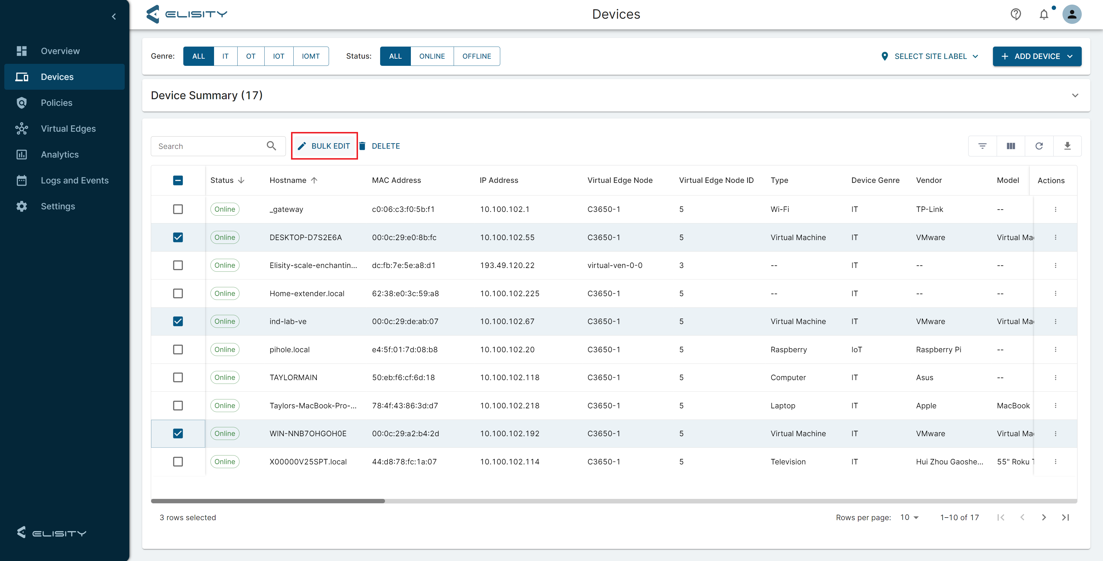 Bulk Actions for Assets – Elisity