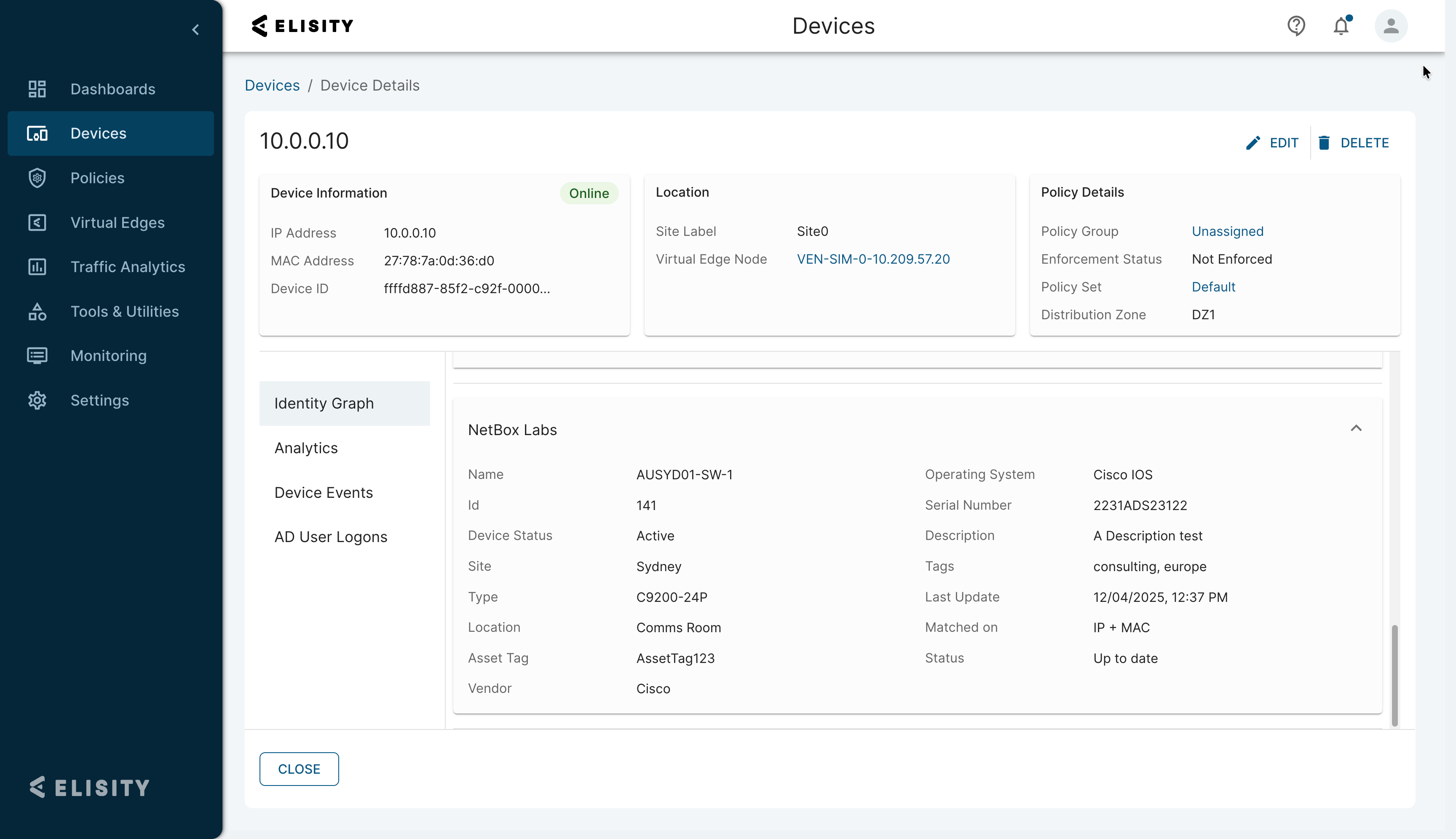NetBox Labs Classification Details – Elisity